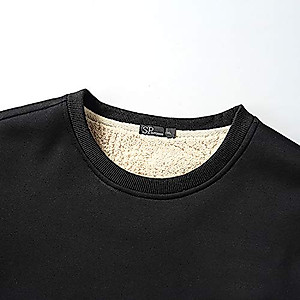 FASKUNOIE Men's Sweatshirts Warm Sherpa Lined Fleece Long Underwear Tops Winter Crewneck T shirts Black