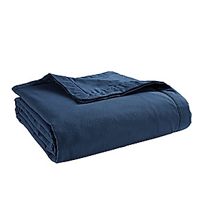 LANE LINEN Navy Blue Twin Blanket for Bed – 100% Cotton 320GSM Lightweight Soft Cozy 3-Layer Oversized Cooling Summer Throw Durable Breathable All Season Percale Weave 68”x90”