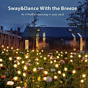 6-Pack Solar Outdoor Lights for Garden, 48 LED Firefly Solar Lights for Outside, Sway by Wind, Waterproof Yard Lights for Patio Garden Decor Pathway Xmas Decorations (Warm White)