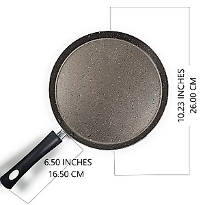 moonwood Crepe Pan, Free Nonstick Coating - Made in Europe MarbleTech Great for Crepes, Omelets, Eggs, Pancake - Dishwasher Safe 10.23 Flat - With Wooden Crepe Spreader and Spatula Set