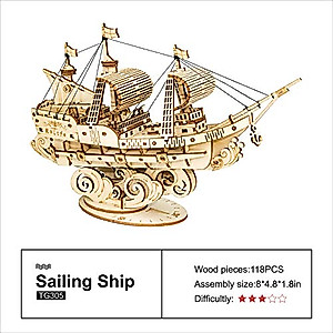 Rolife 3D Wooden Puzzles Model Kit for Adults to Build, Wooden Model Ship Series Sailing Ship Building Model Kit, DIY Crafts Hobbies/Collections/Decorations/Gifts for Friends and Family (Sailing Ship)
