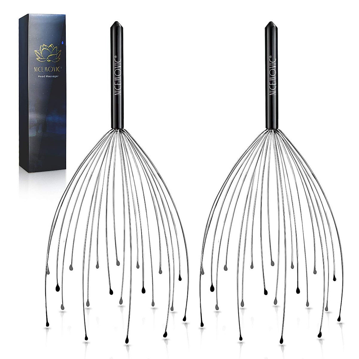 NICEMOVIC 2 Pack Head Scalp Massager, Stocking Stuffers Stress Relief Gifts for Women Men, 20 Fingers Scalp Head Scratcher for Hair Stimulation Body Relaxing (Black & Black)