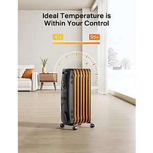 PELONIS Oil Filled Radiator Heater for indoor use Large Room Safe with Thermostat, 1500W Energy Efficient Quiet Space Heater, 3 Heat Settings, Overheat & Tip-Over, Black