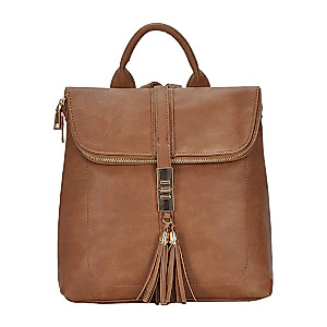 Miztique The Diana Backpack Purse for Women, Flap Over Tote Bag, Soft Vegan Leather - Tan