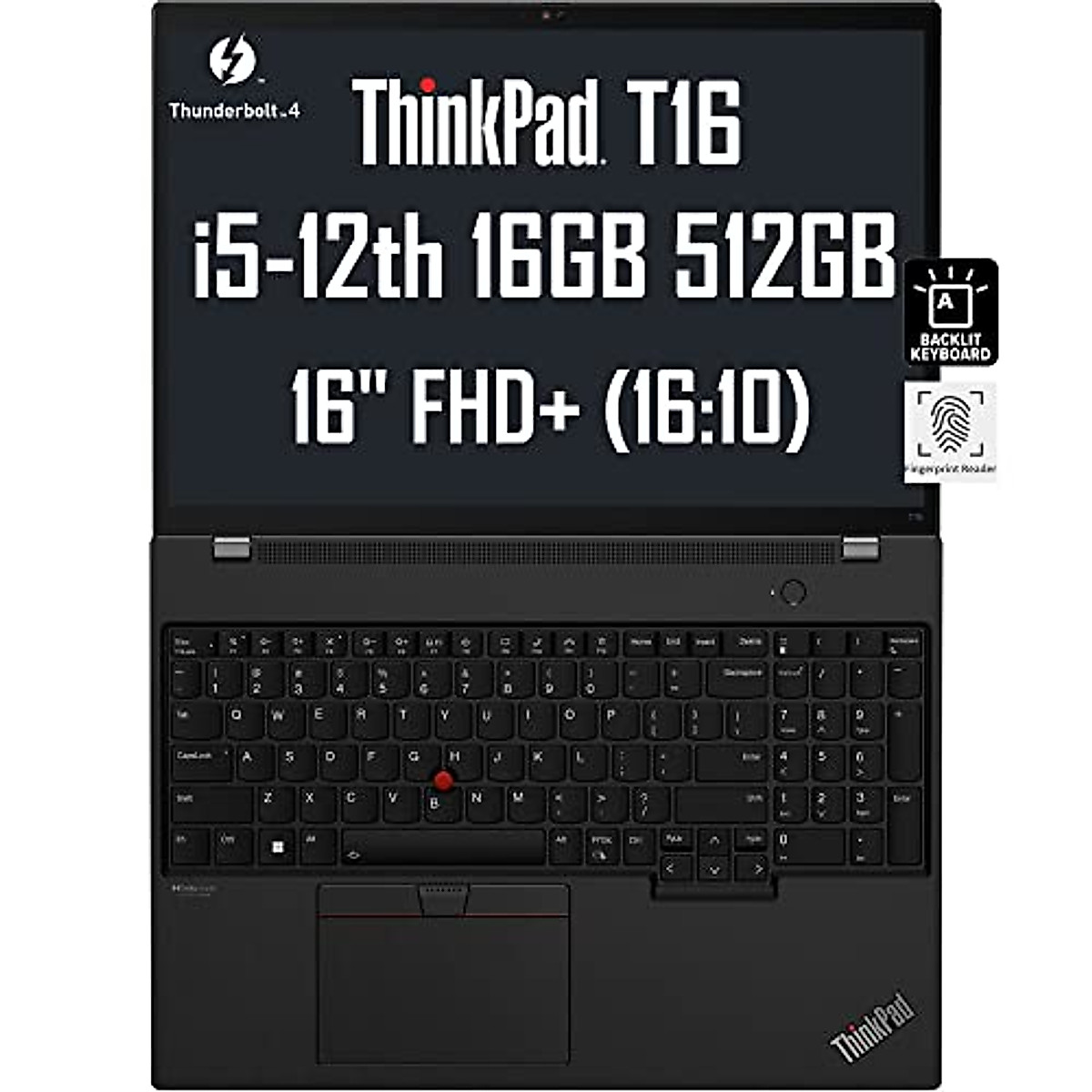 Lenovo ThinkPad T16 16" WUXGA (Intel 12th Gen 10-Core i5-1235U, 16GB RAM, 512GB PCIe SSD) Business Laptop, Fingerprint, Backlit Keyboard, Thunderbolt 4, Wi-Fi 6E, 3-Year Warranty, Win 10 / Win 11 Pro