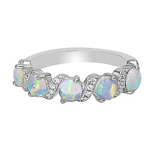 Natural 4 MM Ethiopian Welo Fire Opal Cabochon Ring 925 Sterling Silver October Birthstone Cluster Ring Fire Opal Jewelry Handmade Ring Birthday Gift For Girlfriend (RG-7809) (Sterling Silver, 7 US)