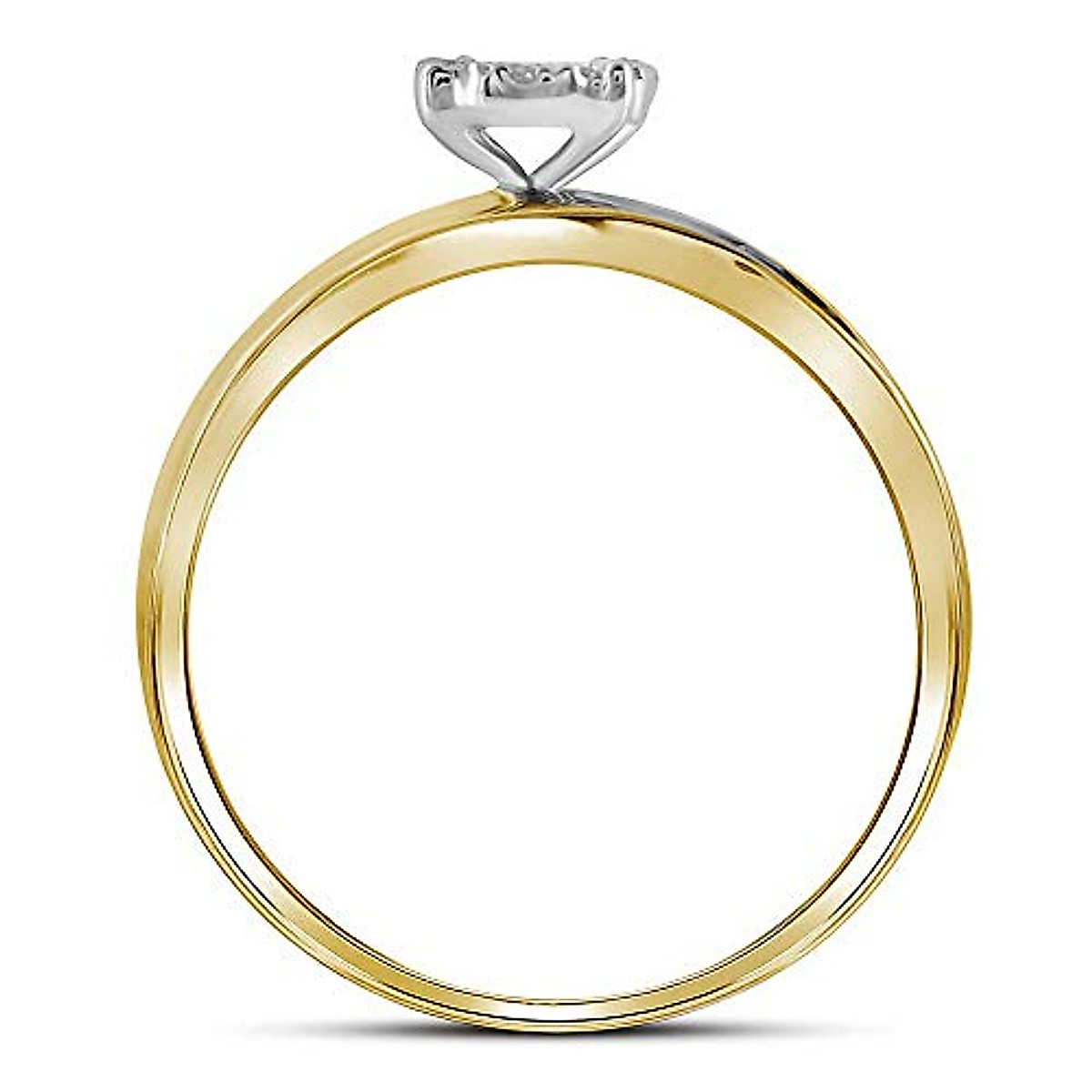 Sizes - L = 5.5, M = 11.5 - 10K Yellow Two Tone Gold Round Diamond Halo Circle Trio Three Ring Set - Matching His and Hers Engagement Ring & Wedding Bands - Prong Set Solitaire Center Setting Shape (1/5 cttw.) - Please use drop down menu to select your de