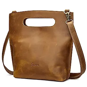 S-ZONE Women Vintage Genuine Leather Crossbody Bag Distressed Foldable Clutch Top Handle Handbag Purse