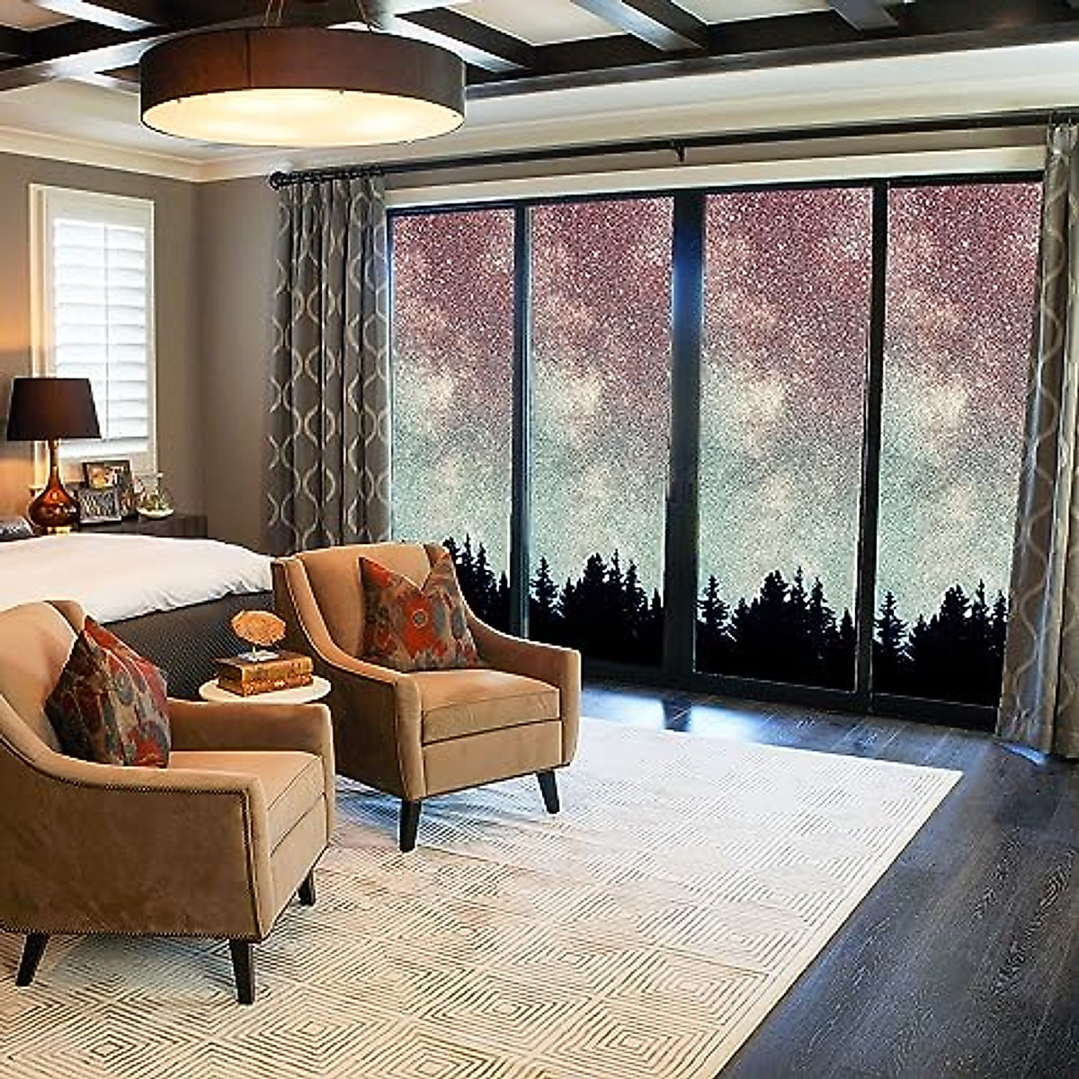 IOACIY Privacy Window Film Frosted Glass Sticker for Home Office Static Anti-UV Window Paper Decorative Window Covering for Bathroom (Universe Outer Space Starry Sky Red Blue-226, 17.7" x 23.6")