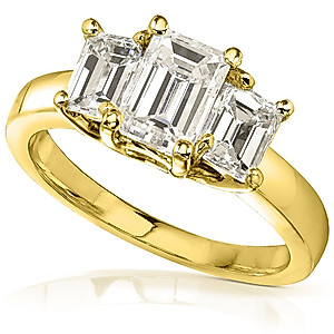 Kobelli Emerald-cut Moissanite Three-stone Engagement Ring 2 3/4 CTW 14k Yellow Gold, Size 5.5