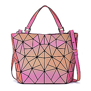 Women Handbags Geometric Luminous Bag PU Leather Shard Lattice Holographic Purse Ladies Shoulder Bag (3136M RED)