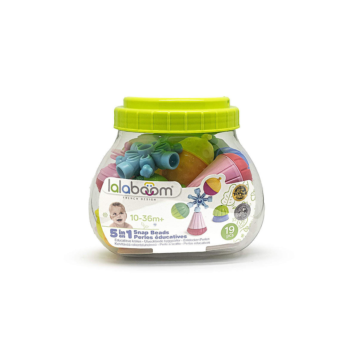 Lalaboom Bucket Set - 19 Piece Educational Baby Toddler Beads and Accessories – Educational Montessori Shape and Color STEM Construction Toy 10 Months to 3 Years - BL210, Multicolor