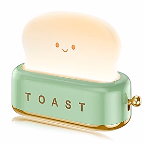 Cute Night Light, Kawaii Toast Night Lamp for Desk Decor, Table, Baby Nursery and Bedroom Room Decor Aesthetic, Dimmable Rechargeable Toaster Bread Lamp Gifts for Teens, Kids, Girls and Boys, Green
