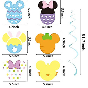 Eartim 30Pcs Easter Mouse Inspired Swirls Hanging Decorations, Mouse Head Hanging Swirls Whirl Foil Ceiling Streamers for Spring Holiday Easter Party Decor Mouse Theme Birthday Party Favor Supplies