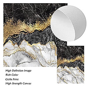 Abstract Black Gold Marble Texture Wall Art Painting Abstract Gold Wall Art Modern Posters Prints Abstract Marble Wall Art for Living Room Decor Abstract Wall Art Black and Gold Picture Unframed (12x16inch Unframed)