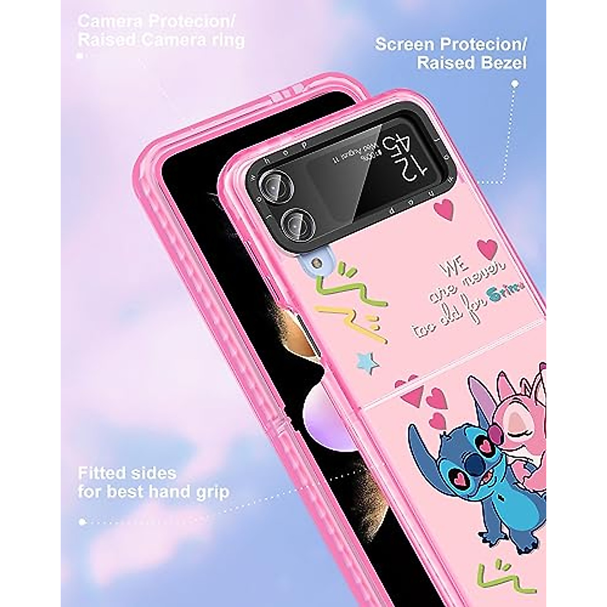Jowhep for Z Flip 4 Case Girly Cute Cartoon Character Pattern Design for Girls Kids Boys Teens Women Cover Fun Kawaii Cool Clear Soft TPU Cases for Samsung Galaxy Z Flip 4 6.7", Stit CP