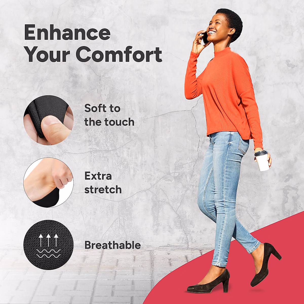 Eedor Women's No Show Socks, Comfy and Breathable Non-Slip, Low Cut Invisible Liner Socks for Casual and Formal Wear, Durable, Soft, Stretchable Fabric - 3 Pairs, Large, Size 8-10 - Black