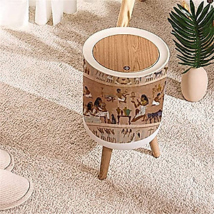 Small Trash Can with Lid Ancient Egypt Frescoes Life of egyptians Agriculture Workmanship Round Recycle Bin Press Top Dog Proof Wastebasket for Kitchen Bathroom Bedroom Office 7L/1.8 Gallon