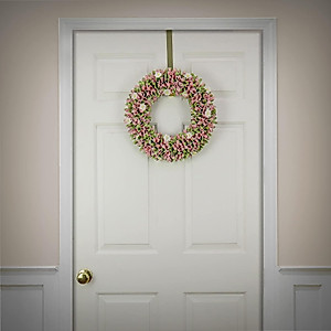 National Tree Company Artificial Wreath Decoration, Pink, Lightweight Foam Base, Decorated with Pink and Green Assorted Wood Cut Flowers, Flowing Green Leaves, Spring Collection, 18 Inches