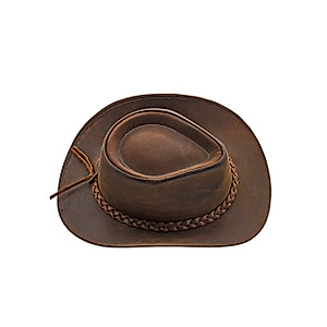HADZAM Block Made of Grain Leather Cowboy hat for Men & Women Shapeable into Outback hat Great for Western Vintage Looks. Red Brown