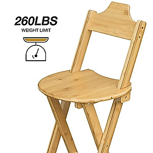 ORRD Bar Stool, Modern Folding Bamboo Counter Height Chair with Backrest and Footrestwith for Home Bar Kitchen Breakfast Island, No Assembly