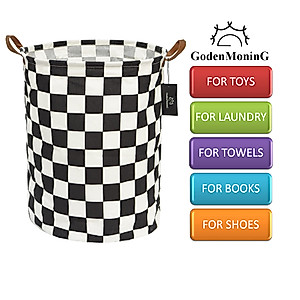 laundry baskets,bedroom hamper,kitchen organization,GodenMoninG 62.8L Waterproof Round Cotton Linen with Handles Collapsible storage basket. (Racing Flag)