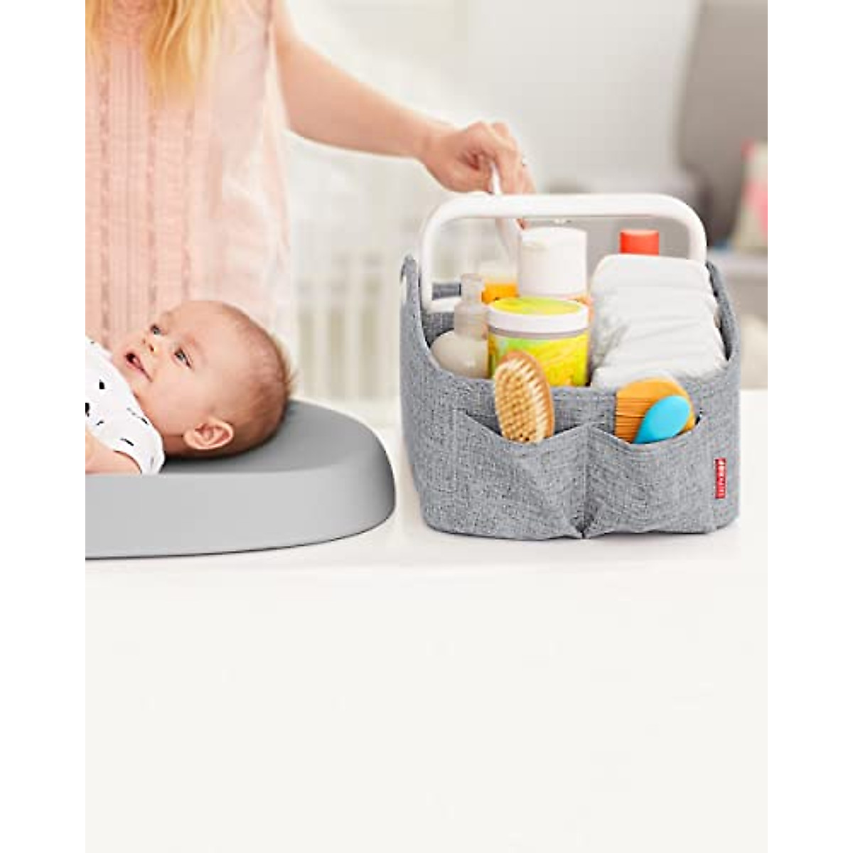 Skip Hop Diaper Caddy Organizer with Touch Sensor Night Light, Nursery Style, Heather Grey