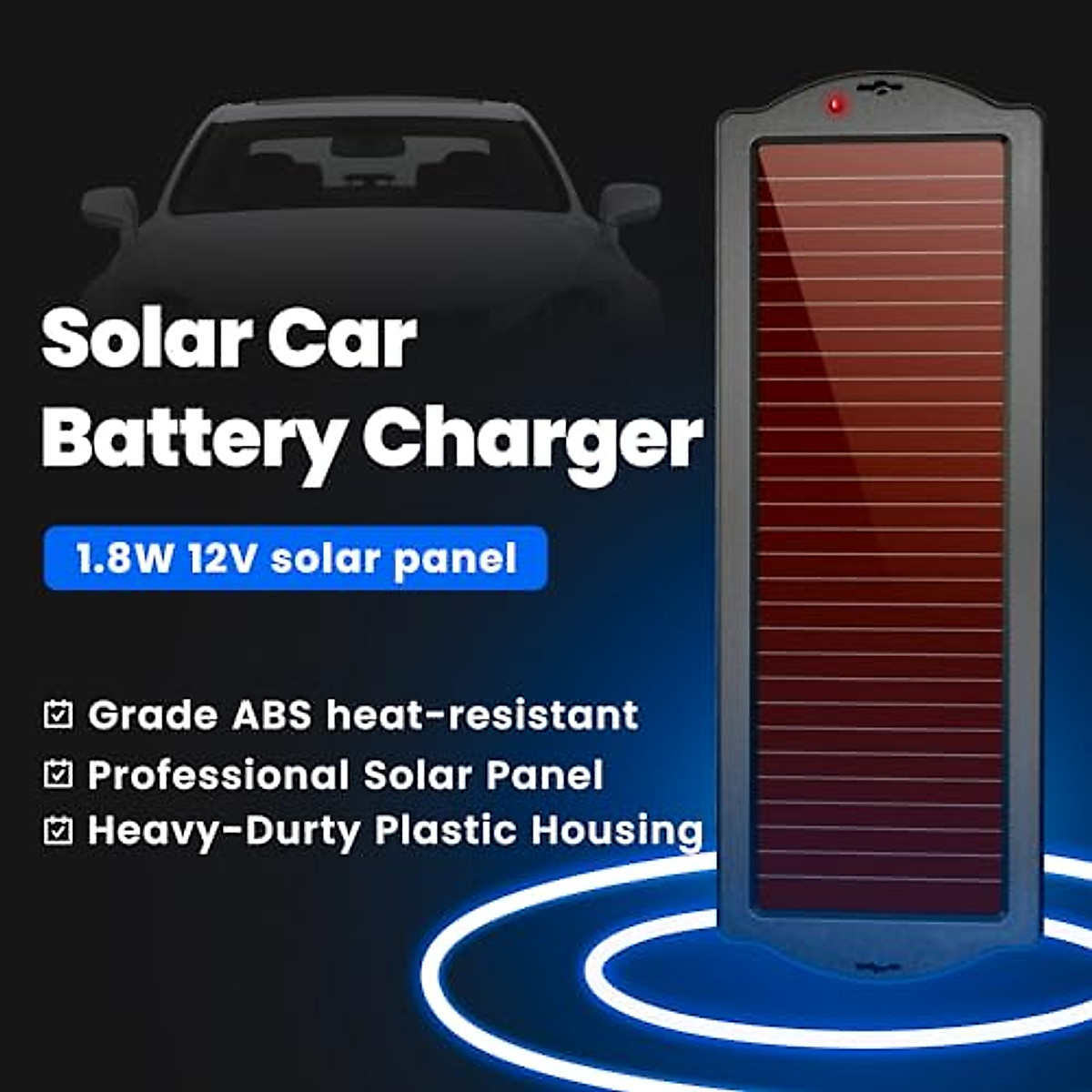 POWOXI 1.8W 12V Solar Car Battery Charger Maintainer, Portable Solar Panel Trickle Charging Kit for Automotive, Motorcycle, Boat, ATV,Marine, RV, Trailer, Powersports, Snowmobile, etc.