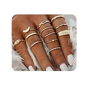 BERYUAN Rings Crystal Rings for Women Rings Gold Rings Womens Rings Cute Rings Stackable Rings Set（12Pcs(Rings Size 4.5,5,6,7,7.5)