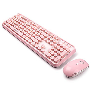 SADES V2020 Pink Wireless Keyboard with Round Keycaps,2.4GHz Dropout-Free Connection,Long Battery Life,Cute Wireless Moues for PC/Laptop/Mac(Pink)