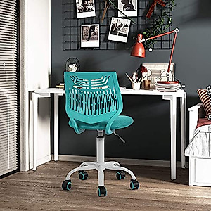 FurnitureR Writing Task Chair for Teens Boys Girls 360 Rolling Wheels Fabric Soft Pad Seat Breathable Backrest, Height Adjustable Liftup 29.5"-34.3",Turqoise