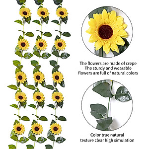 Houele 2 Pack Artificial Sunflower Garland 7.9 FT Silk Sunflower Hanging Vine with Artificial Flowers Green Leaves Wedding Table Home Decor Garden Craft Party Decoration