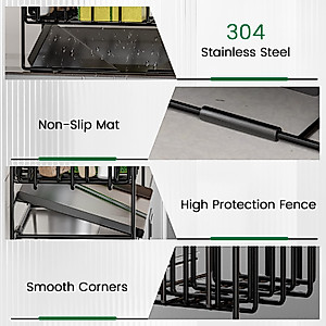 CasaCulina Sponge Holder for Kitchen Sink, Sink Caddy with Detachable Brush Holder and Stainless Steel Self Drain Tray, Rustproof Sink Organizer for Countertop Dish Soap Dispenser Brush Storage