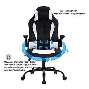 HCB Office Chair, Gaming Chair, Ergonomic Computer Desk Chair High Back Rolling Swivel Height Adjustable with Flip-Up Arms, Headrest and Lumbar Support, Massager, Leather （White）