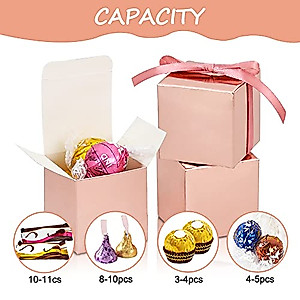 BEISHIDA Small Christmas Treat Box Rose Gold Bulk Party Favors Gift Box Wedding Favor Candy Goody Box with Ribbon for Birthday Valentine Easter Decorations Party Supplies(2.1x2.1x2.1 inch, 30pcs)