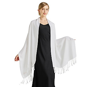 RonFoxi White Silky Pashmina Shawl, Bridesmaid Wedding Shawls and Wraps for Bridal Guest Shawl (US-White)