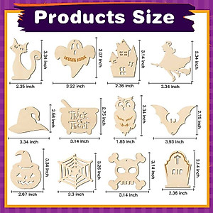 MGparty Halloween Crafts 60PCS Halloween Wooden Slices DIY Natural Wood Crafts Unfinished Predrilled Cutouts Ornaments for Kids Halloween Hanging Decorations Gifts