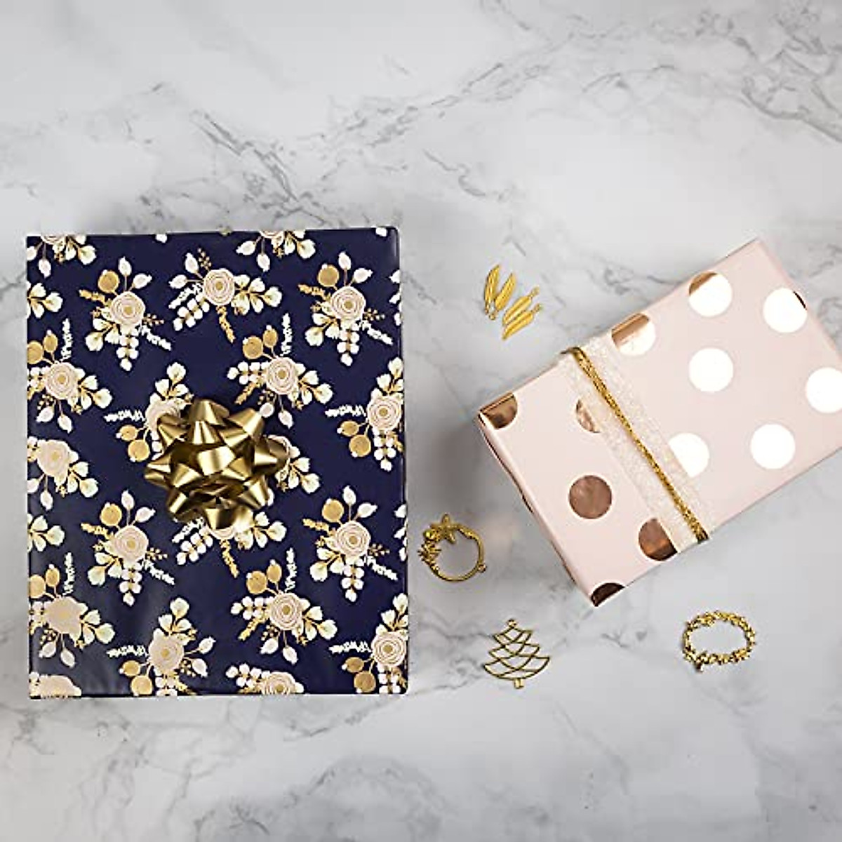 MAYPLUSS Wrapping Paper Roll - Mini Roll - 17 inch X 120 inch Per roll - Pink Polkas Dots, Stripe & Black Floral Design (42.3 sq.ft.ttl)