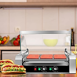 Happygrill Electric Sausage Grill Stainless Steel Hot Dog Roller Grill Cooker, 1650W Sausage Grilling Machine with 11 Rollers for 30 Hotdogs