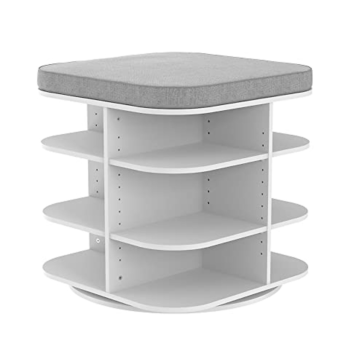 ClosetMaid Shoe Storage Bench Ottoman, Rotating with Gray Cushion, Adjustable, White Finish