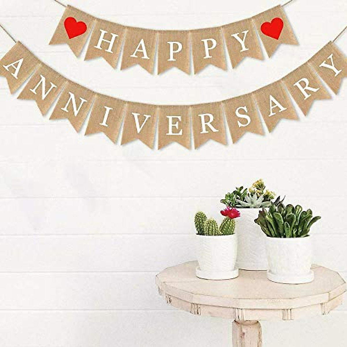 SWYOUN Burlap Happy Anniversary Banner Party Bunting Garland Wedding Decoration Supplies