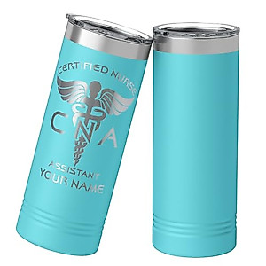 Personalized CNA Certified Nurse Assistant Gift on Lite Blue 22 oz Stainless Steel Skinny Tumbler Custom Engraved Gifts for Men and Women