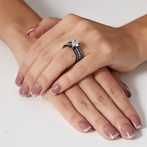 MABELLA CZ Black Wedding Band Engagement Ring Sets Stainless Steel Round Cut Cubic Zirconia Size 8