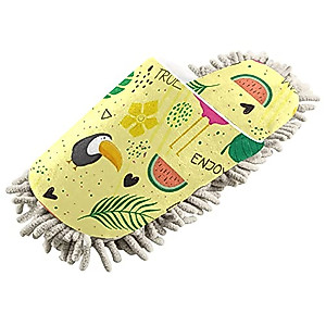 Doodle Flamingo Woman & Man Mopping Slippers with Soft Warm Comfort Wearing Experience. Clean Floor While Walking, Low Walking Noise, Size:US 5-8