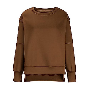 Bidobibo Womens Oversized Sweatshirts Fall Fashion for Women Women's Pullover Sweaters Womens Crewneck Sweatshirt Preppy Sweatshirt Sudadera Para Mujer My Orders Lightning Deals Of Today Brown