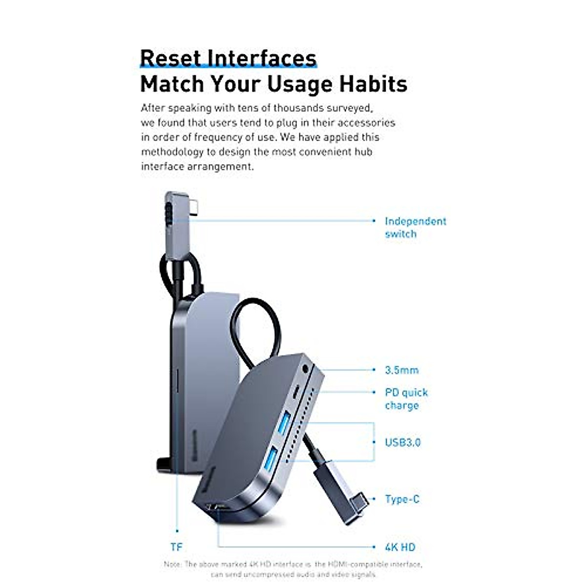 WJCCY 6 in 1 USB C HubType C Hub to 4K HD USB 3.0 PD Port 3.5mm Jack USB-C USB Hub Adapter