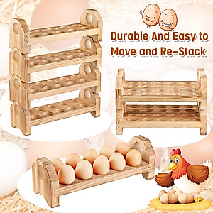 Wooden Egg Holder Countertop, 4 Egg Storage Trays Stackable for 40 Fresh Eggs, Egg Tray Organizer Rustic Kitchen Decoration, Egg Container Rack for Kitchen Organization