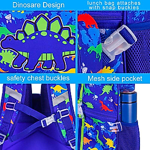 3PCS Dinosaur Backpack, 16" Boys Bookbag and Lunch Box for Kids, Preschool Backpacks for Elementary Students