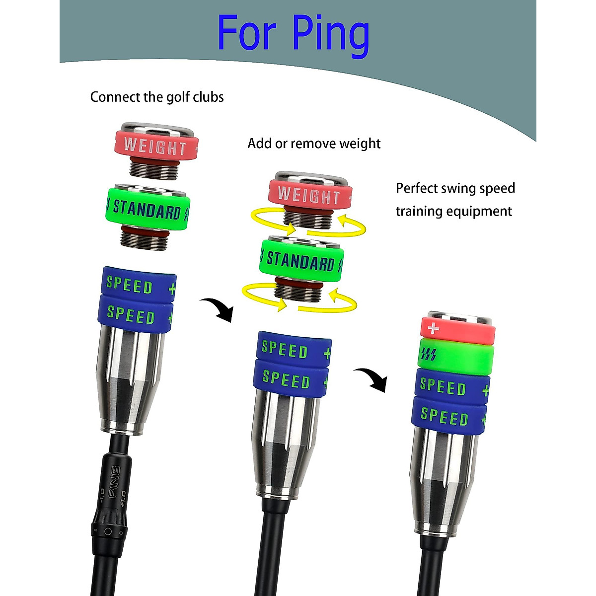 Big Crazy Golf Swing Speed Trainer Adjustable, Golf Training Equipment Three Weight Configuration Options, Golf Tempo Training Aids Connect Your Golf Clubs for Ping