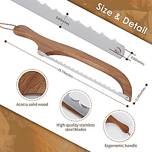 kaiqiber Bread Knife for Homemade Bread,Wooden Bread Bow Knife,suitable for sour bread and homemade bread-Bow shaped design-16 Wooden Serrated Bread SlicerKnife-Premium Stainless Steel